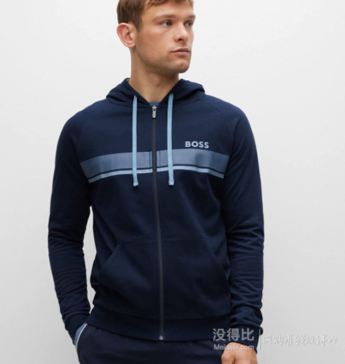 国内920元！BOSS HUGO BOSS 雨果博斯 22年秋新款男士条纹棉质毛圈布拉链连帽衫 50480549 含税直邮到手¥409.12_没得比
