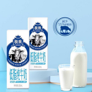 3.6g高蛋白！三元 极致 高品质低脂纯牛奶 250ml*12盒 *2件_没得比